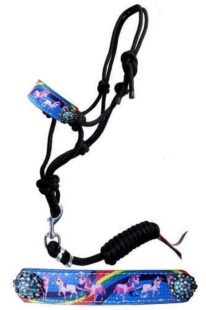 Showman PONY SIZE Rainbow Unicorn Cowboy Knot Rope Halter w/ Lead ...