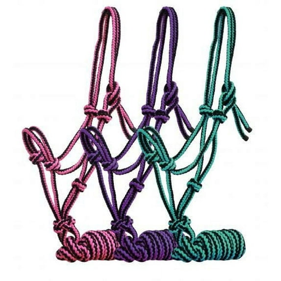 Showman PONY / SMALL HORSE Braided Nylon Cowboy Knot Rope Halter w/ 7 ...