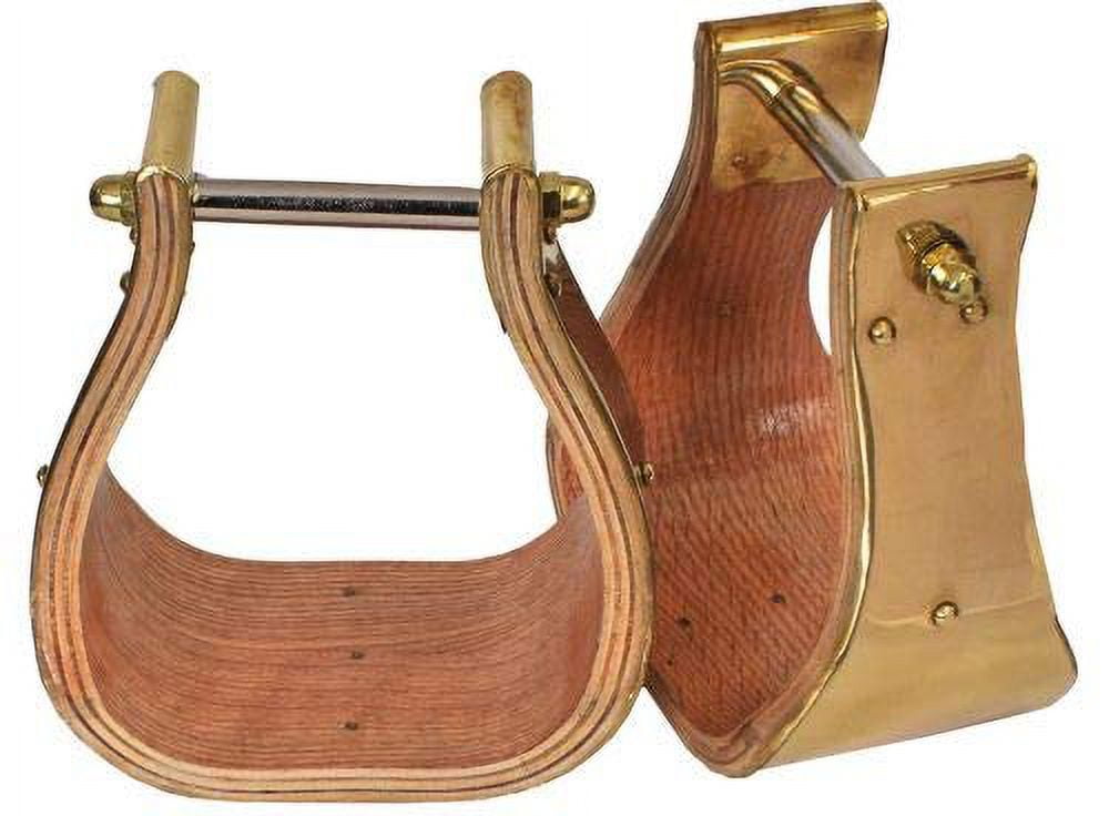 Showman Polished Brass Covered Wood Stirrups w/ 4" Tread - Walmart.com