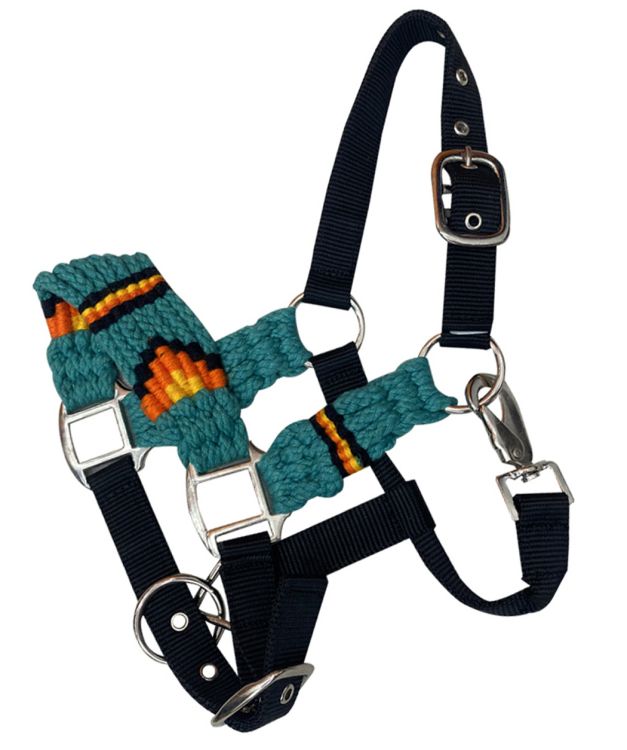 Showman Pony Turquoise, Orange & Yellow Cotton Corded Nylon Halter ...