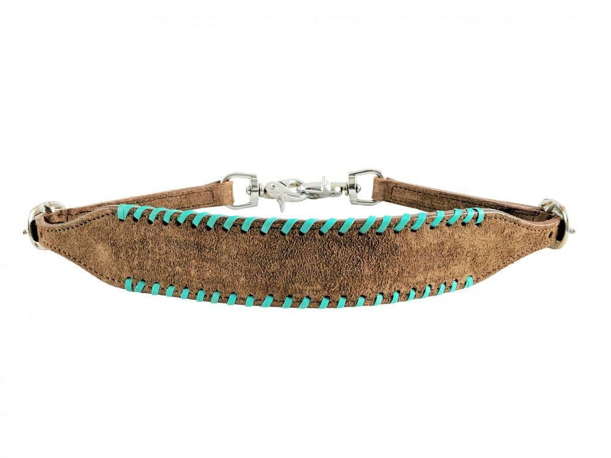 Showman Roughout Chocolate Leather Wither Strap w/ Teal Rawhide Lacing ...