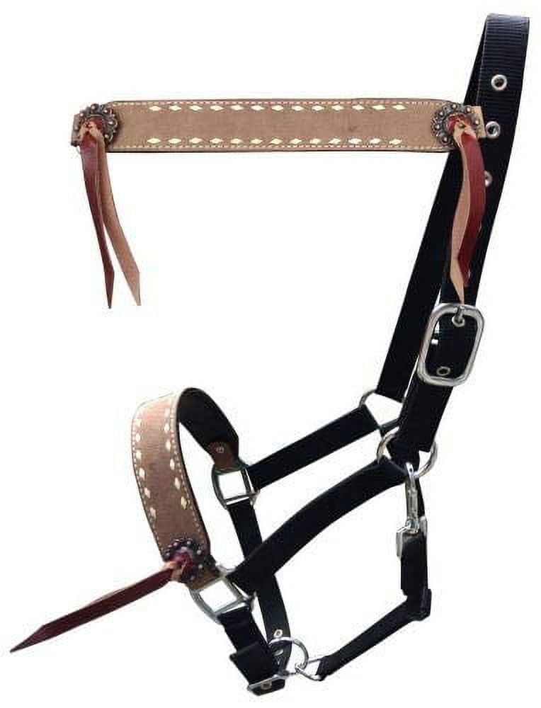 Showman Roughout Leather Nylon Halter w/ Buckstitch Trim - Walmart.com