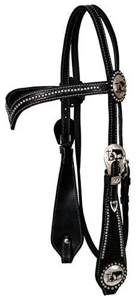 Showman Silver Beaded V Brow Leather Headstall w/ Reins - Walmart.com
