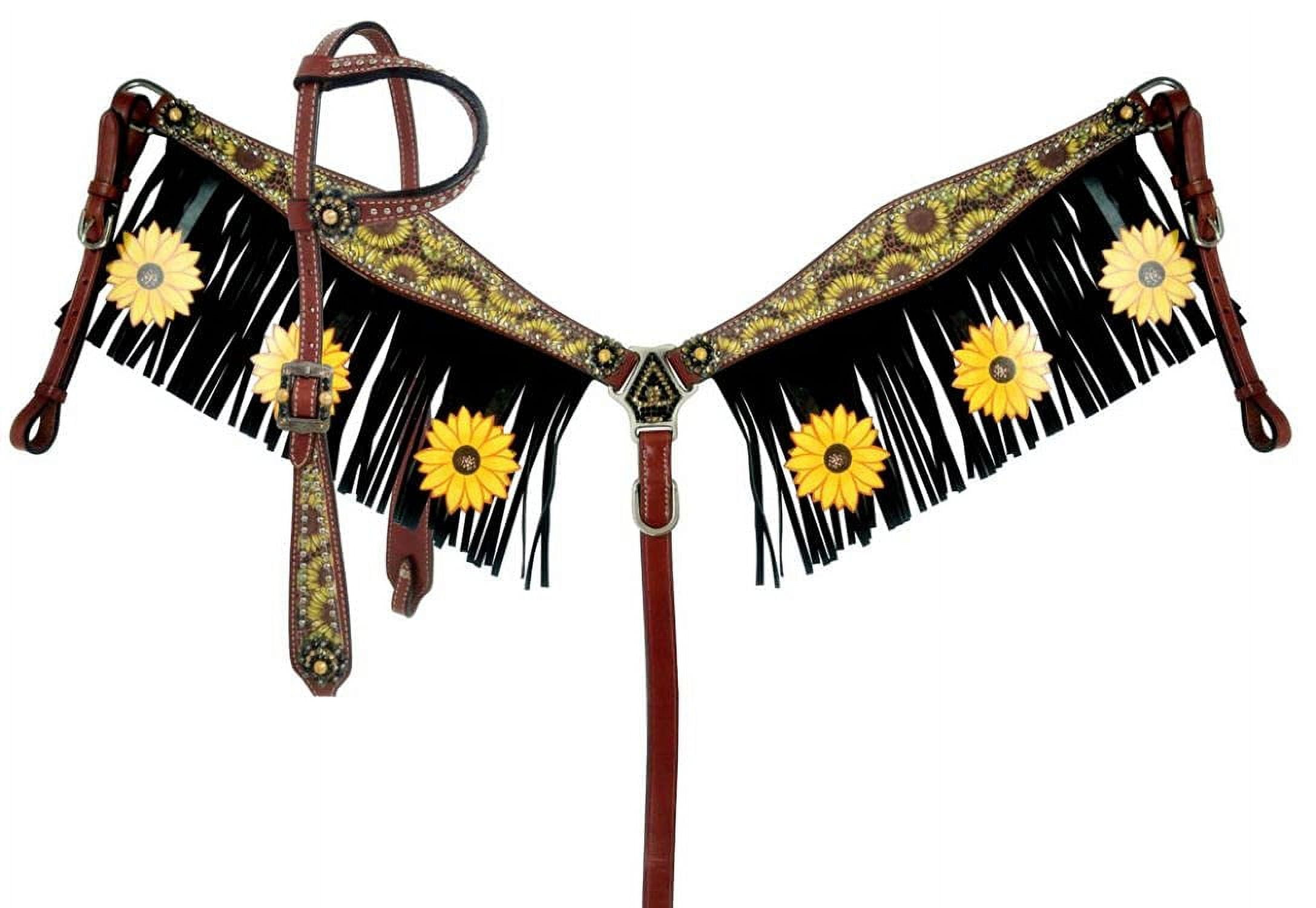 Showman Sunflower Print Leather Headstall & Breast Collar Set w/ Fringe ...