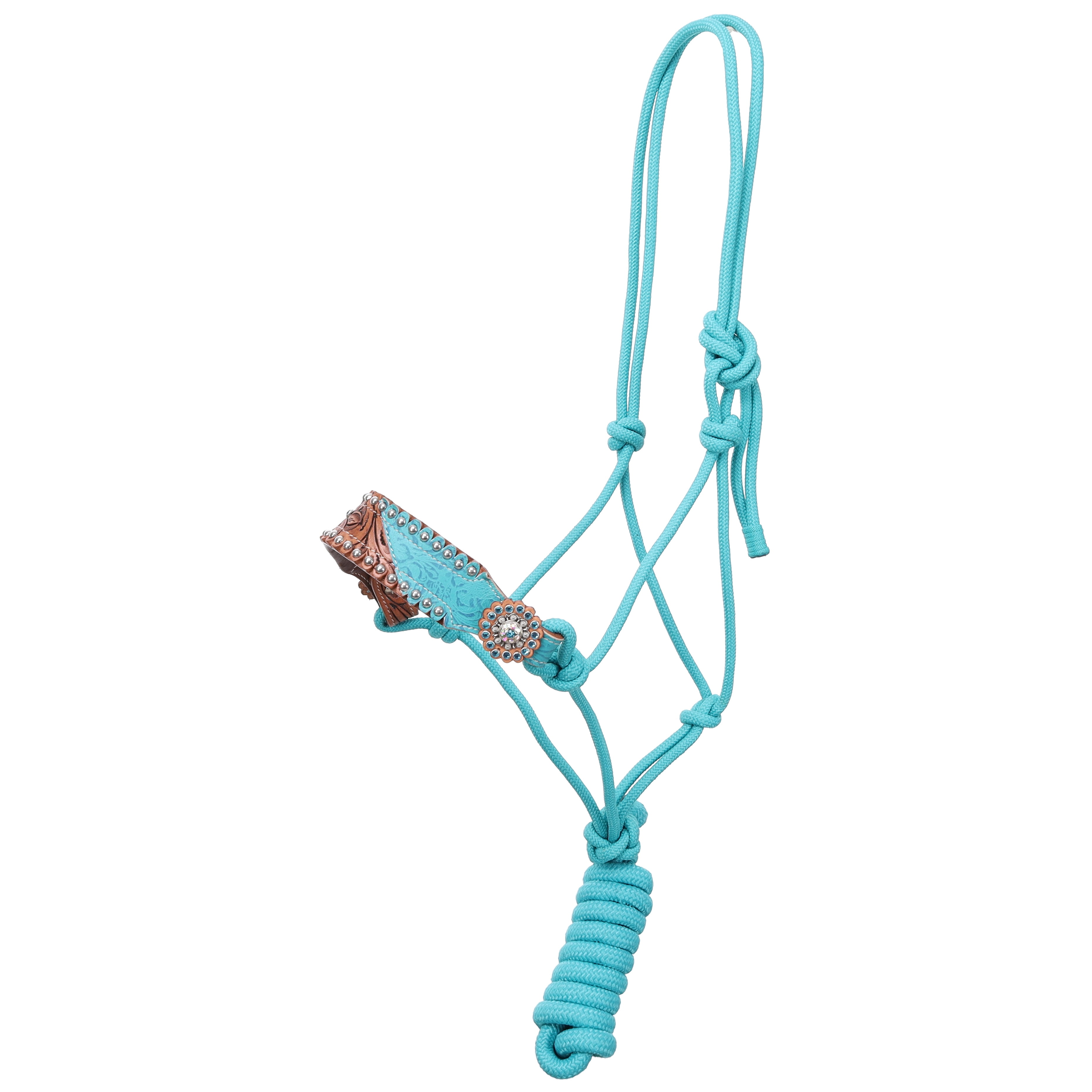 Showman Teal Petals Leather Nose Cowboy Knot Halter w/ Lead - Walmart.com