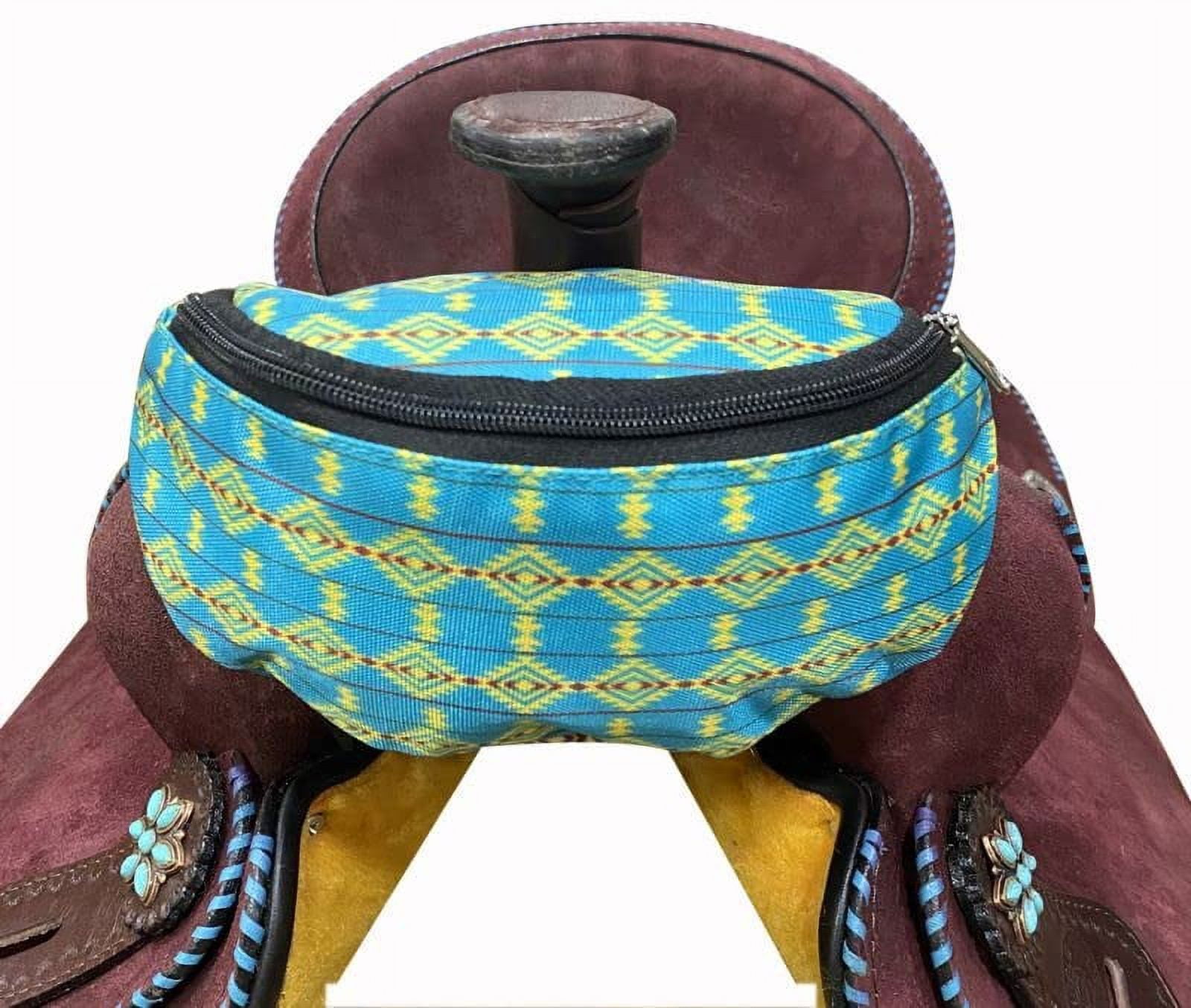 Showman Teal & Yellow Aztec Print Insulated Nylon Saddle Pouch ...