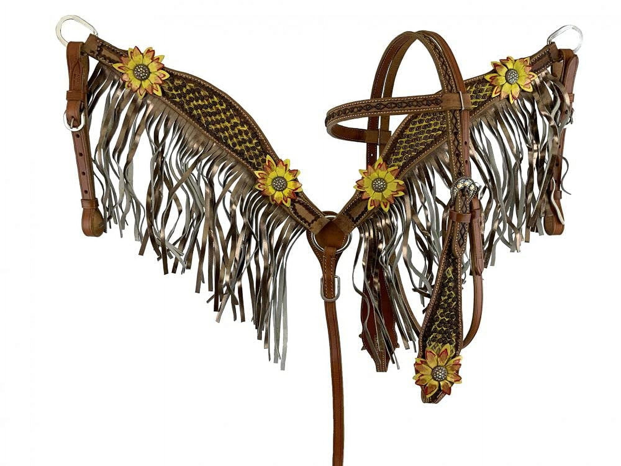Showman Yellow & Red 3D Floral Accent Leather Headstall & Breast Collar ...