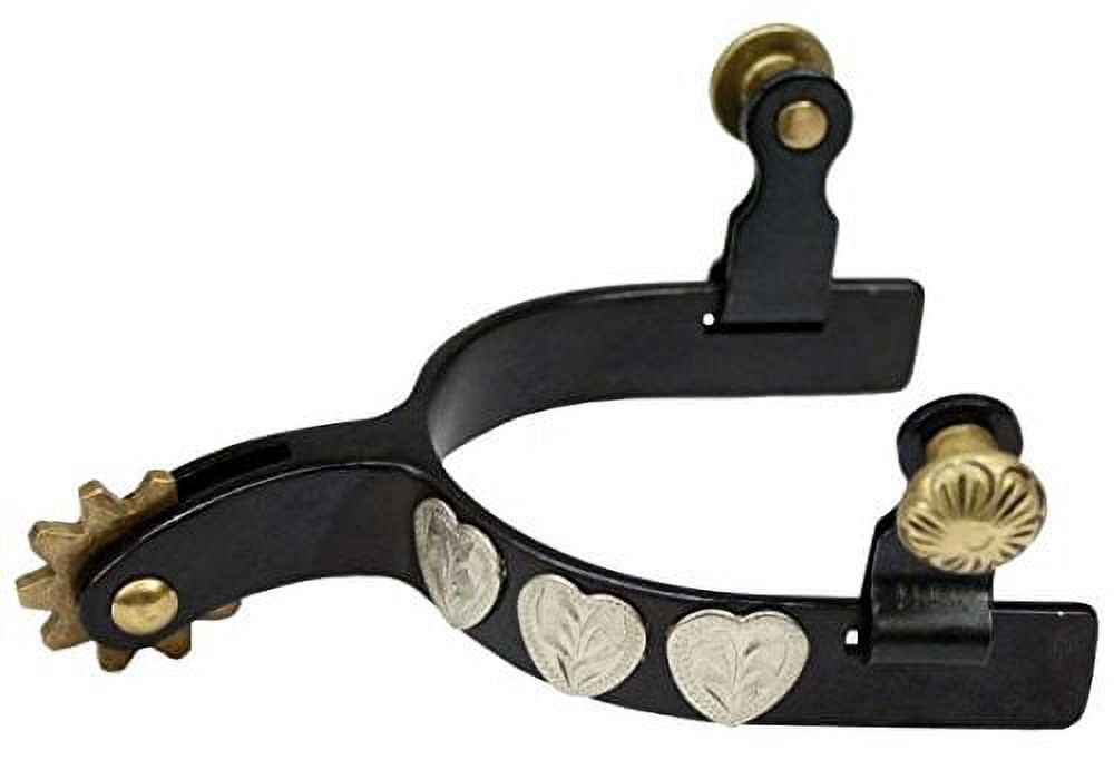 Showman Youth Black Steel Show Spurs w/ Engraved Silver Hearts ...