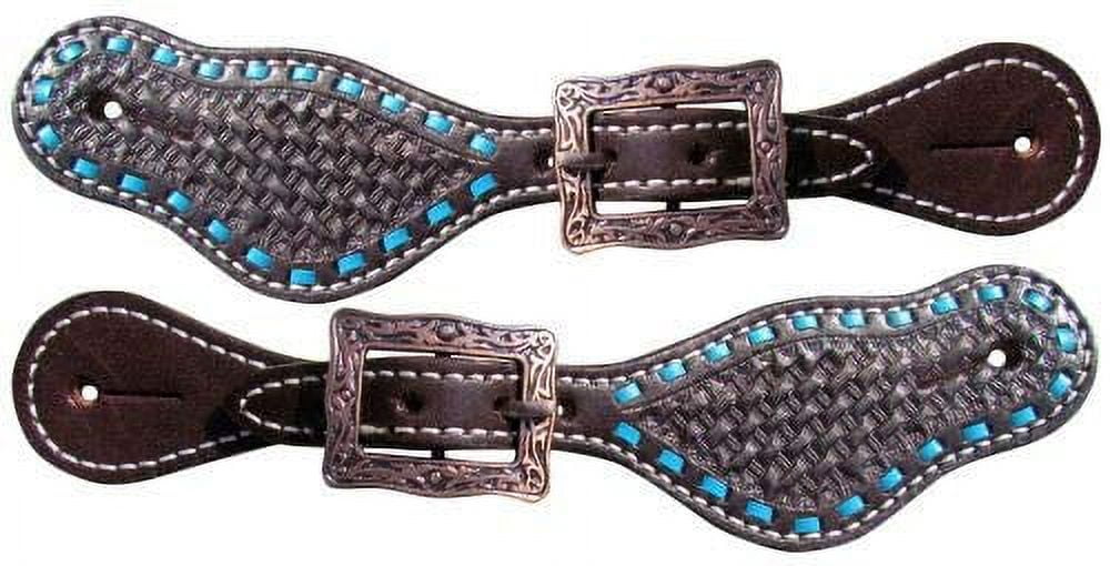 Showman Youth Leather Spur Straps w/ Basket Weave Tooling & Turquoise ...