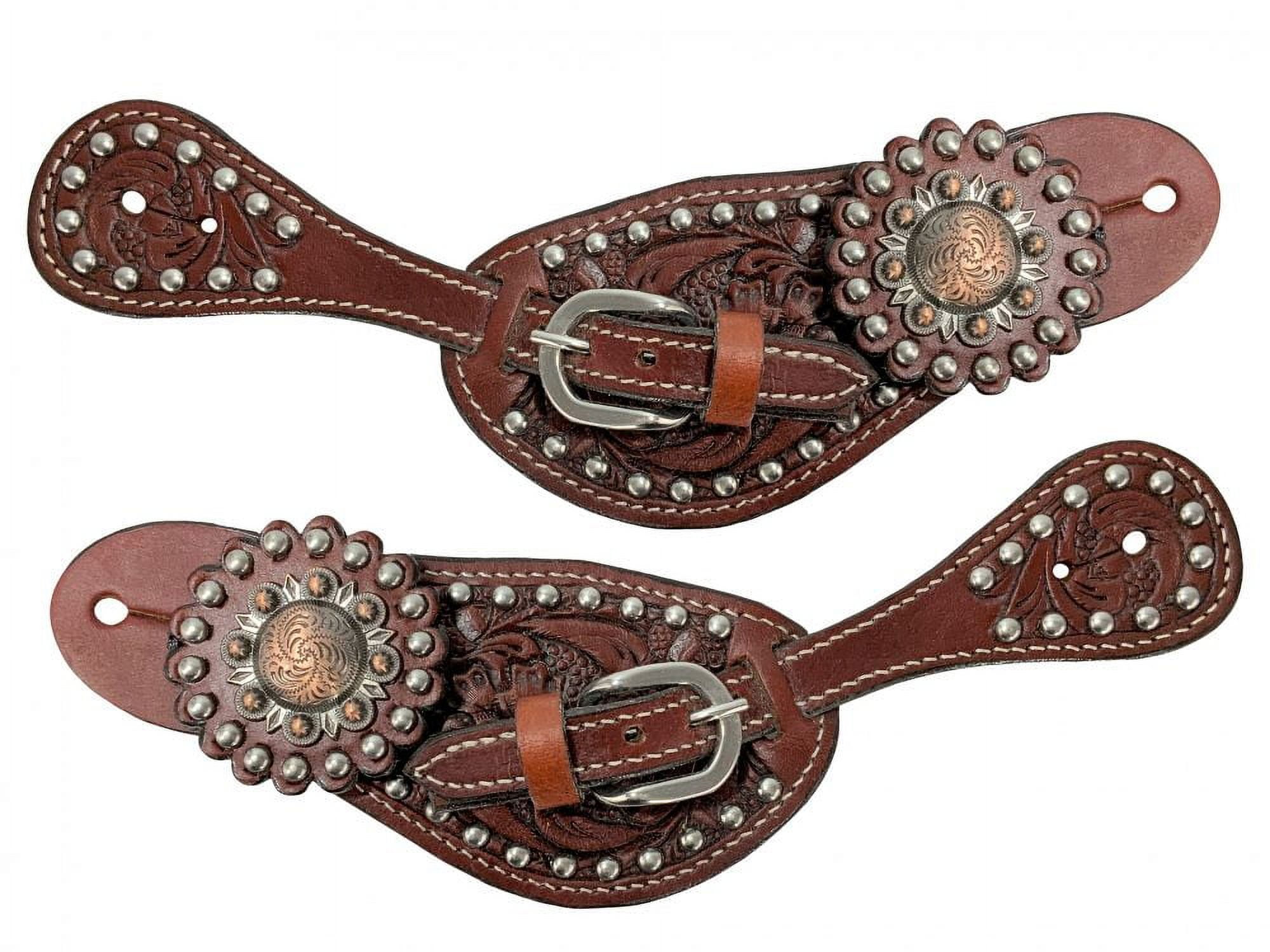 Showman Youth Silver Studded Leather Spur Straps w/ Vintage Rosette ...
