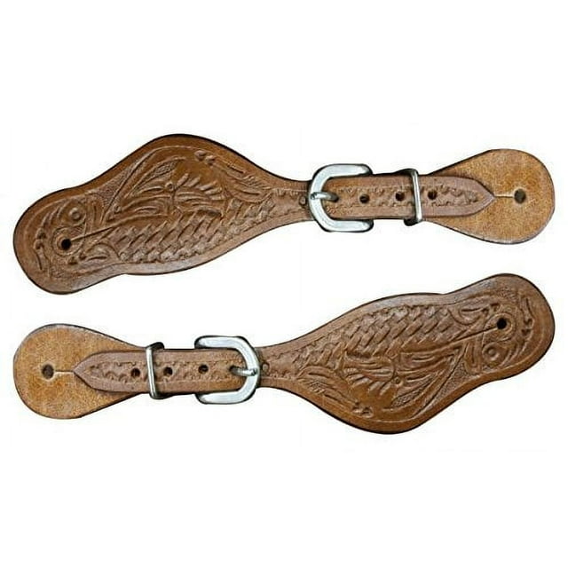 Showman Youth Size Floral Tooled Leather Spur Straps - Walmart.com
