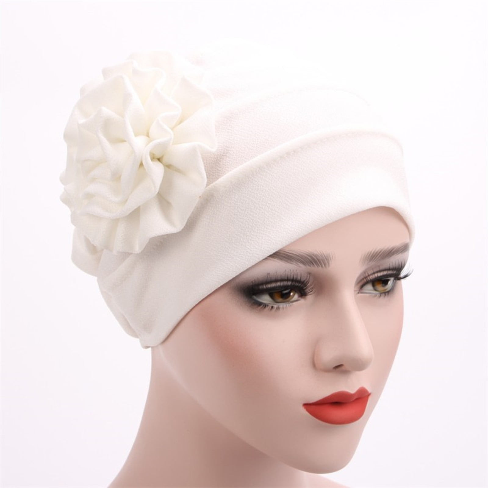 Shpwfbe Accessories Beanie Women'S Soft Monochrome Side Applique Flower ...