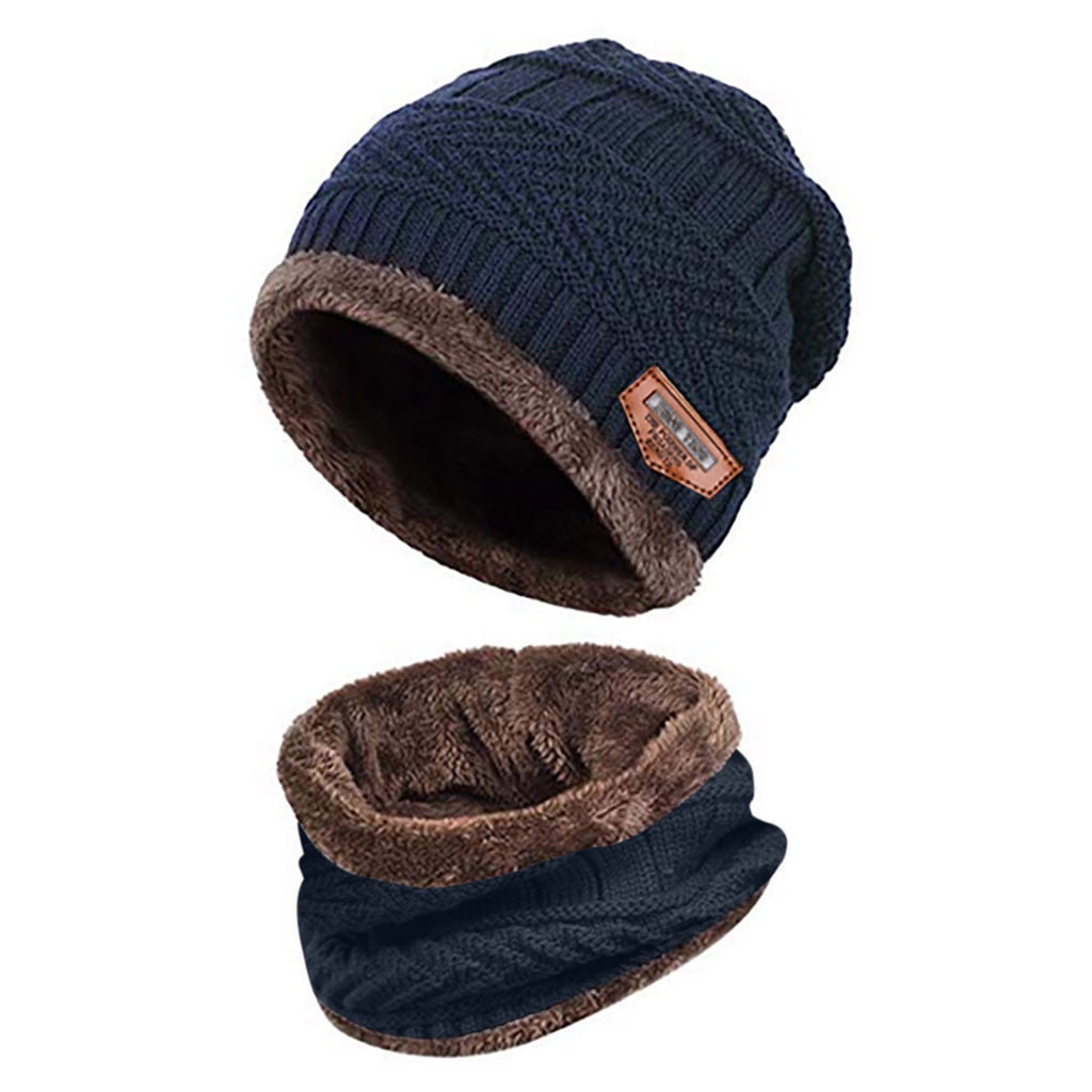 Shpwfbe Hats For Men Men Warm Beanie Winter Thicken Hat And Scarf Two ...