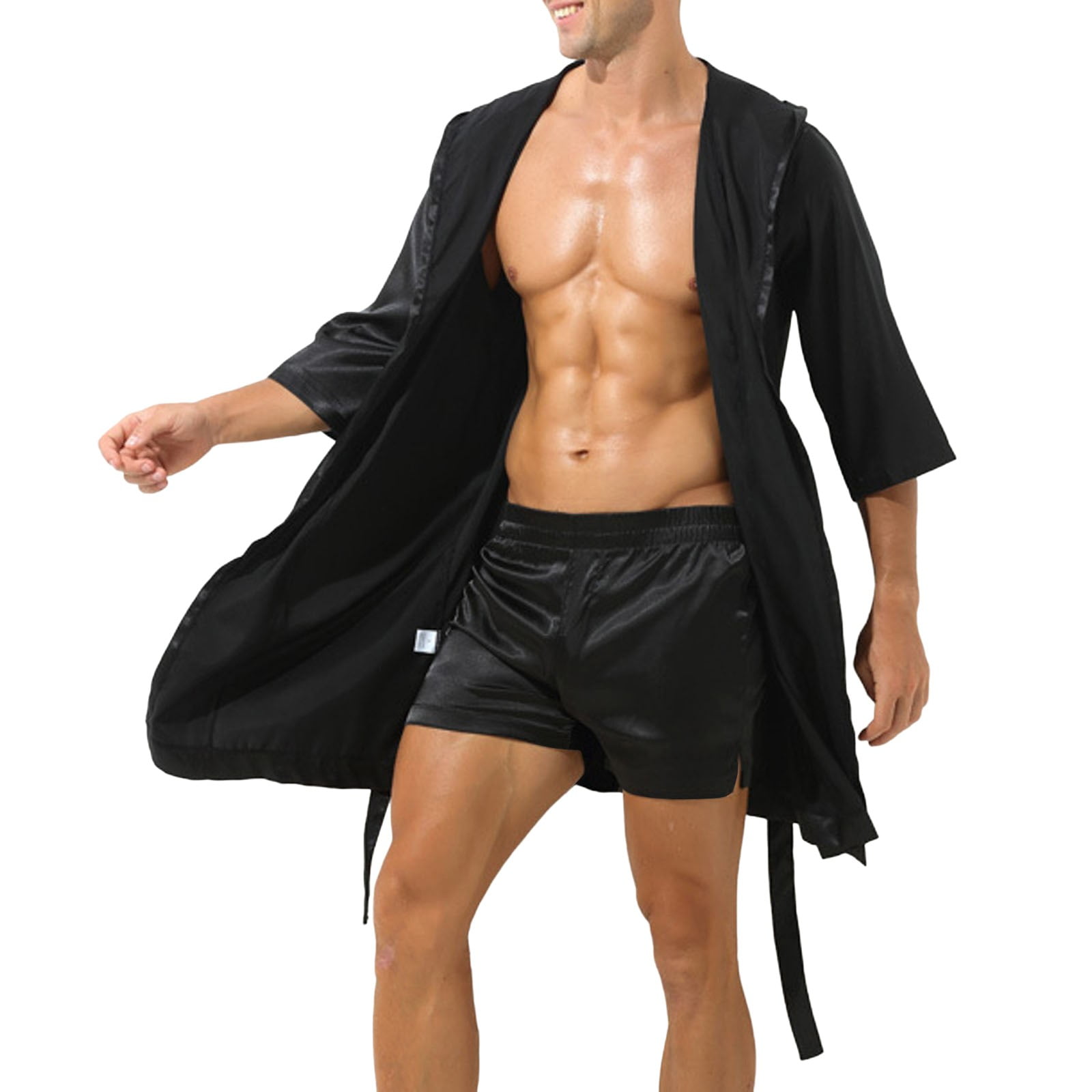 Shpwfbe Mens Robe Night Gown Bathrobe Solid Color Thin Sexy Short ...