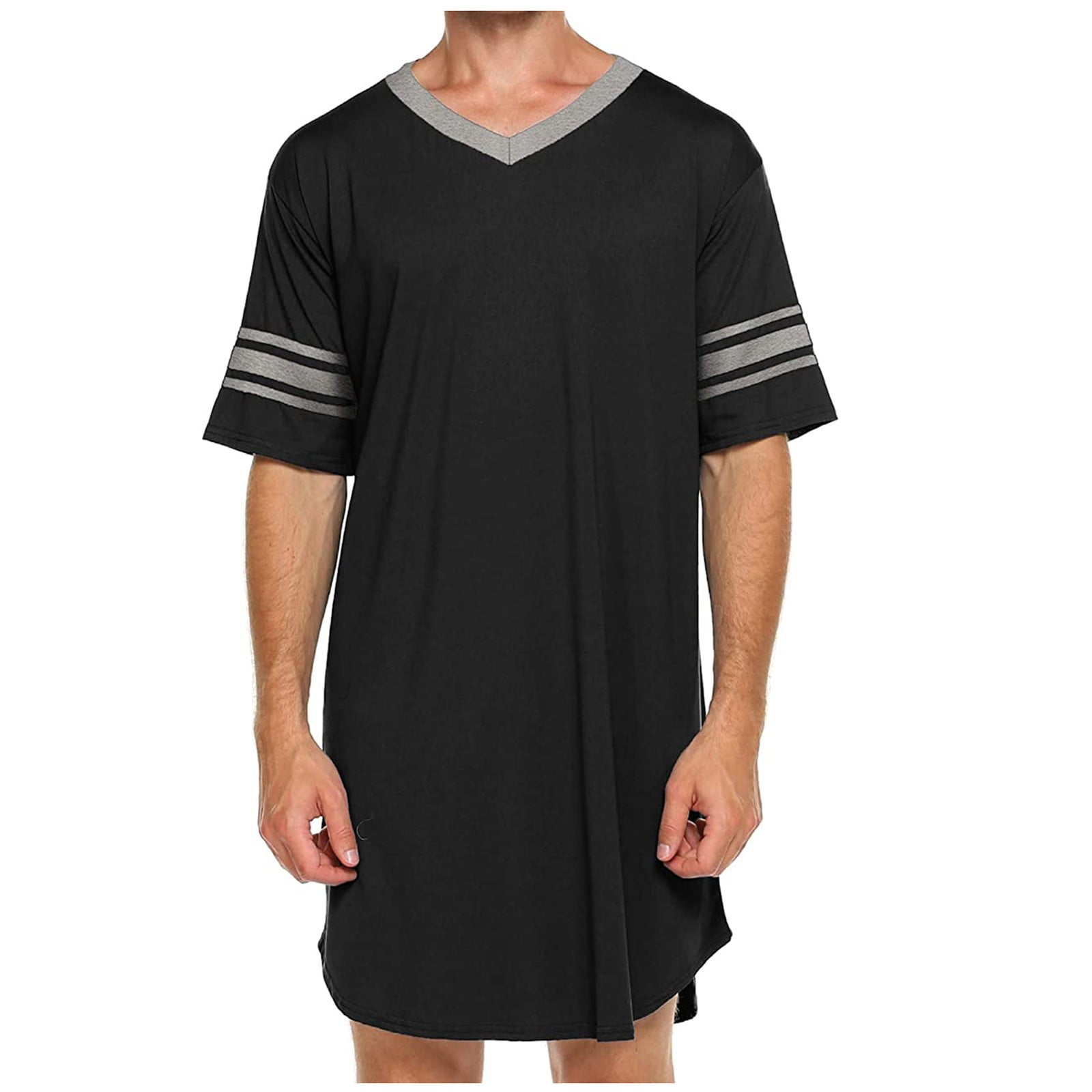 Shpwfbe Mens Robe Night Gown Men's V Neck Nightshirts Short Sleeve Soft ...