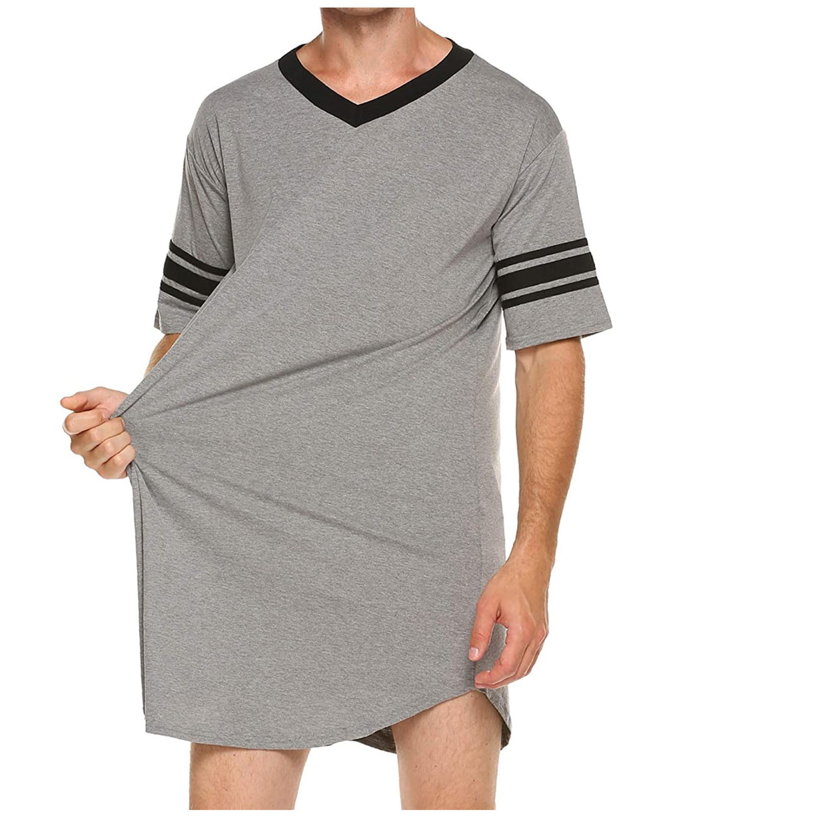 Shpwfbe Mens Robe Night Gown Men's V Neck Nightshirts Short Sleeve Soft ...