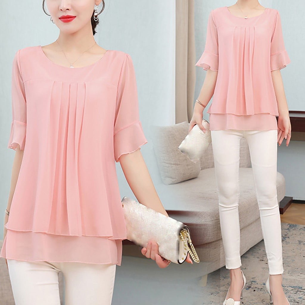 Shpwfbe Plus Size Tops For Women Plus Size Lady Fashion Top Chiffon ...