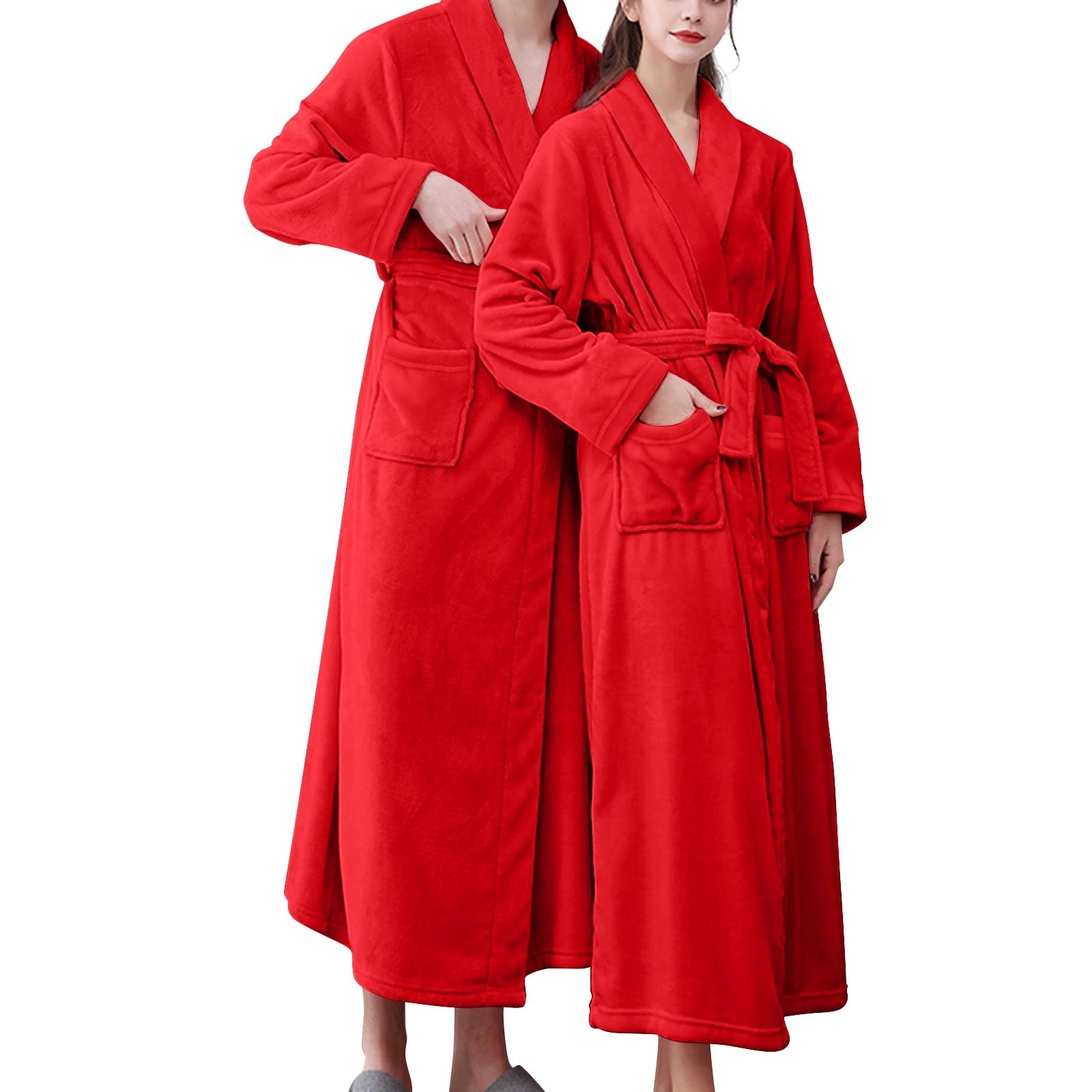 Shpwfbe Robes for Women Mens Robe Women's Double Pocket Flannel ...