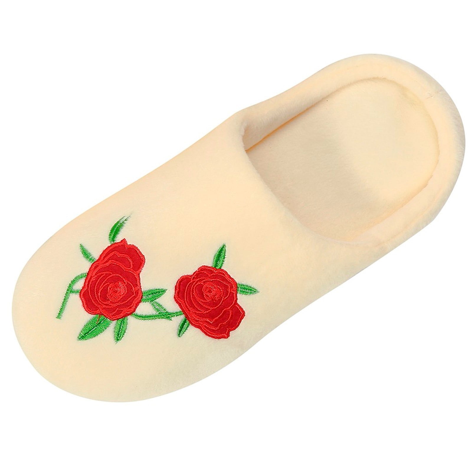 Shpwfbe Slippers For Women New Rose Embroidered Soft Soled Indoor Non ...