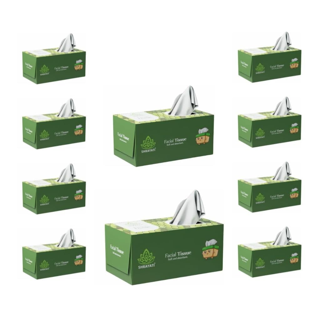 Shrayati Facial Tissue Box, 2 ply, 100 pulls, Pack of 10, Multipurpose ...