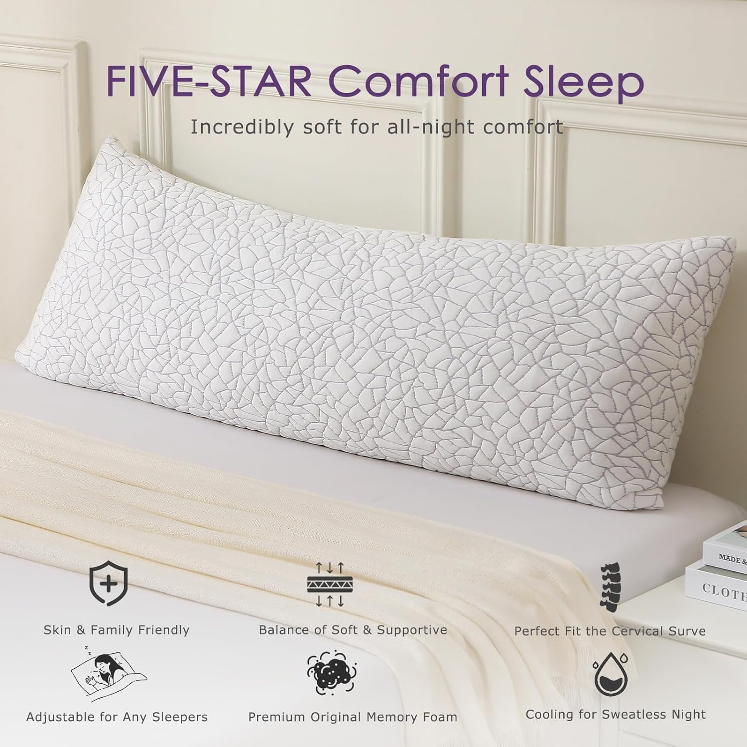 Shredded Memory Foam Full Body Pillow - Cooling Removable Bamboo Rayon ...