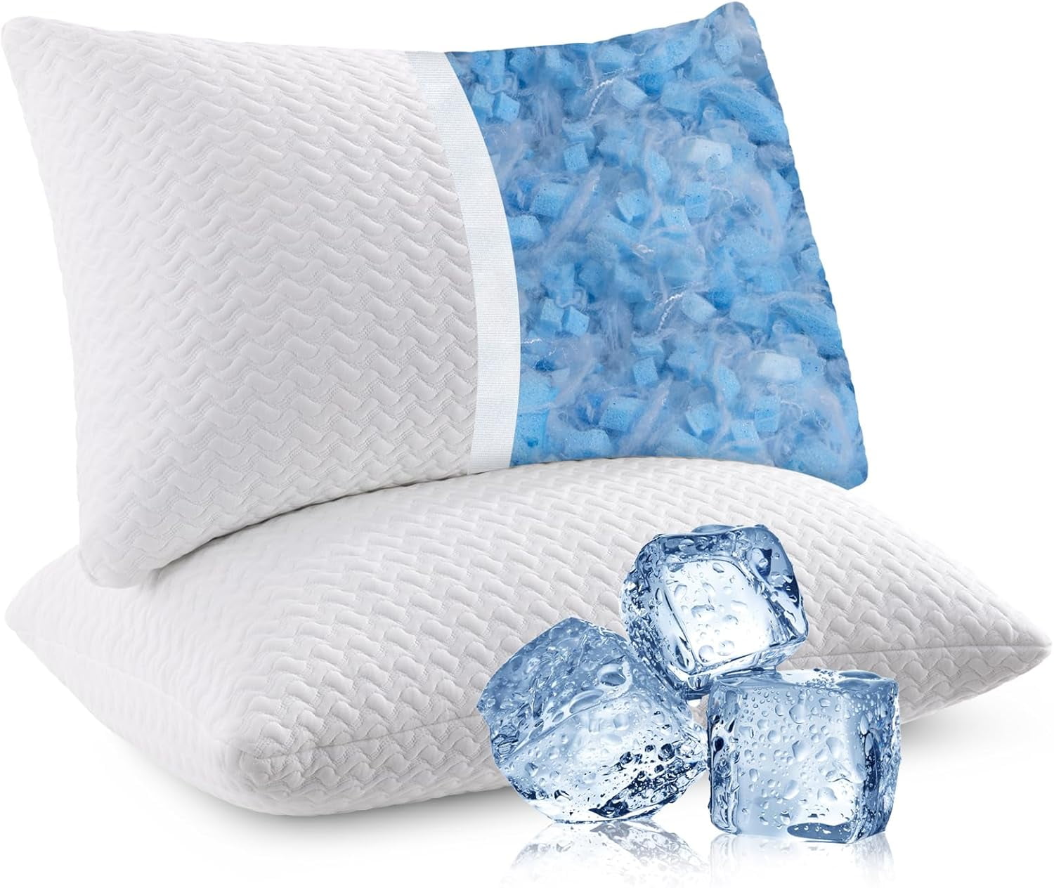 Shredded Memory Foam Pillows Cooling Bed Pillows 2 Pack, Pillows Standard Pillows Set of 2 for ...