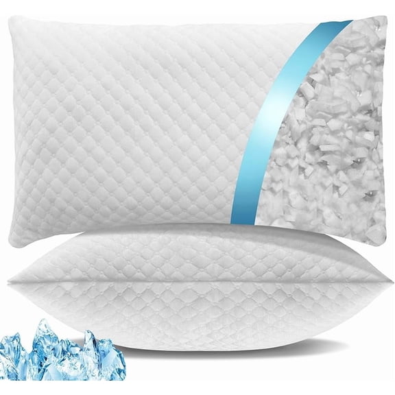 King Size Bed Pillows 2-Pack, Cooling Shredded Memory Foam Pillow ...
