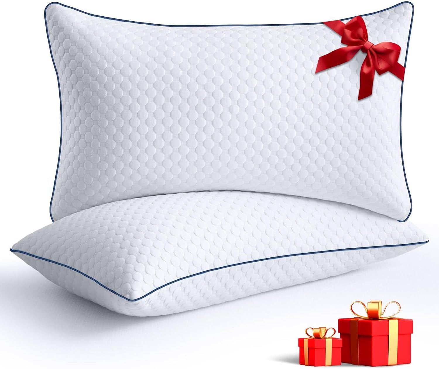 Shredded Memory Foam Pillows Queen Size Set of 2, Queen Pillows for Sleeping 2 Pack, Adjustable ...