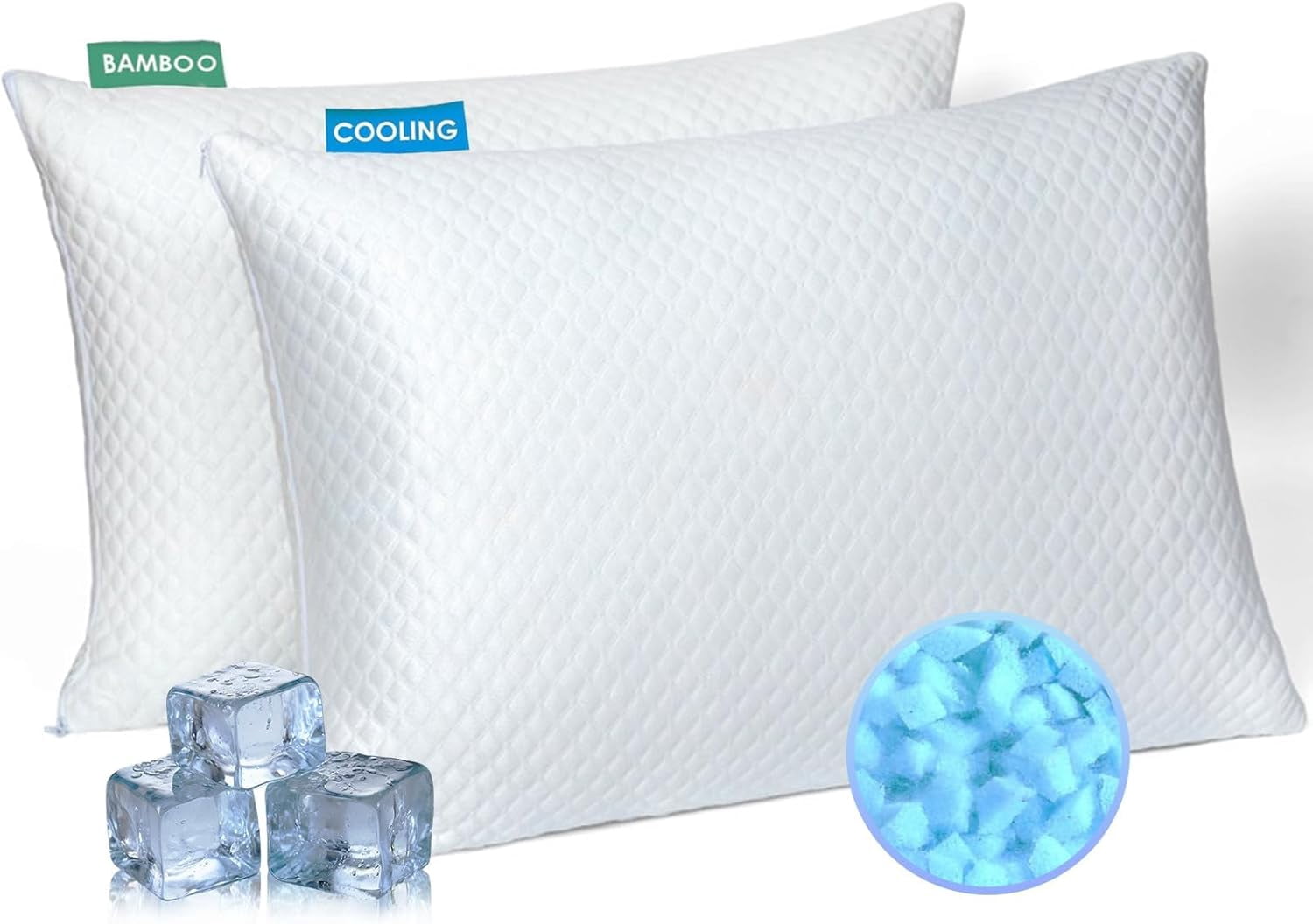 Shredded Memory Foam Pillows for Sleeping 2 Pack - Cooling Bed Pillows ...