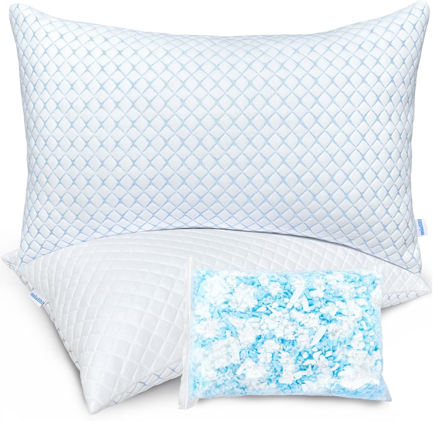 Shredded Memory Foam Pillows Standard/Queen Size Set of 2,Luxury Gel ...