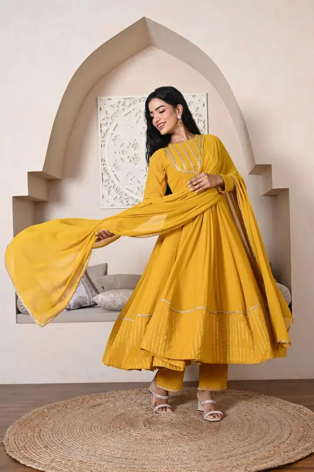 Shree Durga creation Avya mustard anarkali set - Walmart.com