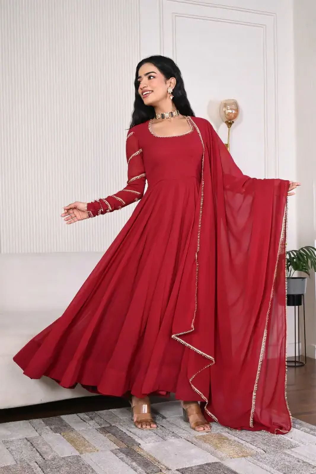 Shree Durga creation Diti maroon anarkali set - Walmart.com