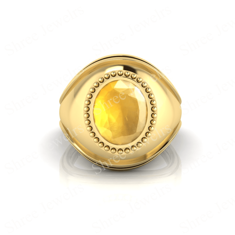 Shree Jewelrs Original Certified Natural Yellow Sapphire (Pukhraj) Ring - 2.00 Ratti Certified ...