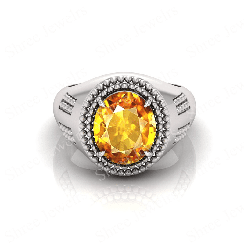 Shree Jewelrs Original Certified Natural Yellow Sapphire (Pukhraj) Ring - 5.00 Ratti Certified ...