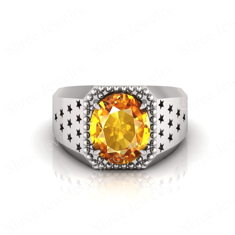 Shree Jewelrs Original Certified Natural Yellow Sapphire (Pukhraj) Ring - 5.75 Ratti Certified ...