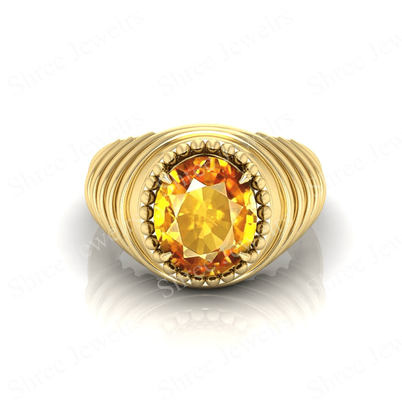 Shree Jewelrs Original Certified Natural Yellow Sapphire (Pukhraj) Ring - 6.00 Ratti Certified ...