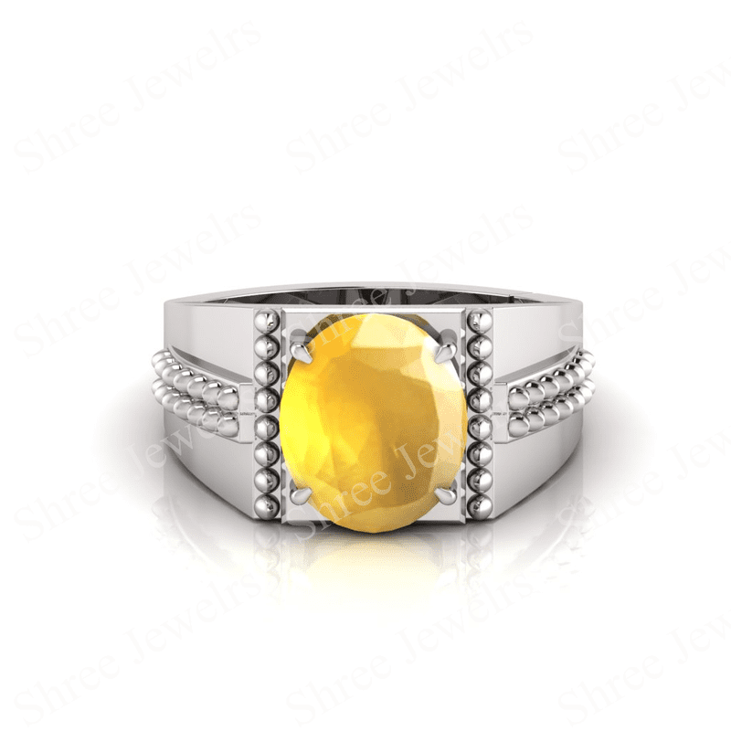 Shree Jewelrs Original Certified Natural Yellow Sapphire (Pukhraj) Ring - 7.25 Ratti Certified ...