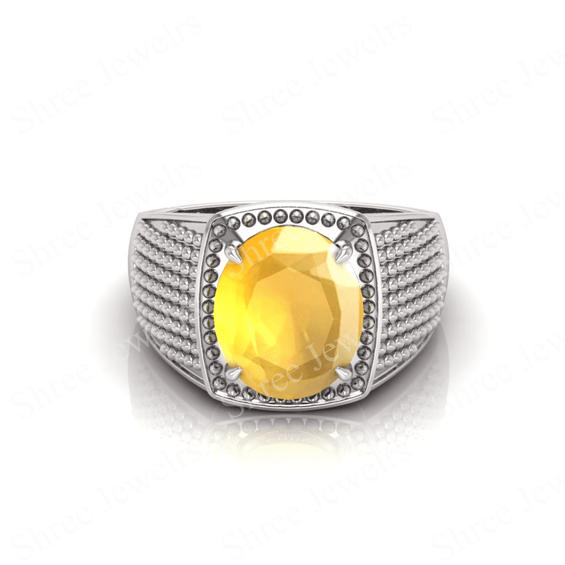 Shree Jewelrs Original Certified Natural Yellow Sapphire (Pukhraj) Ring - 8.00 Ratti Certified ...