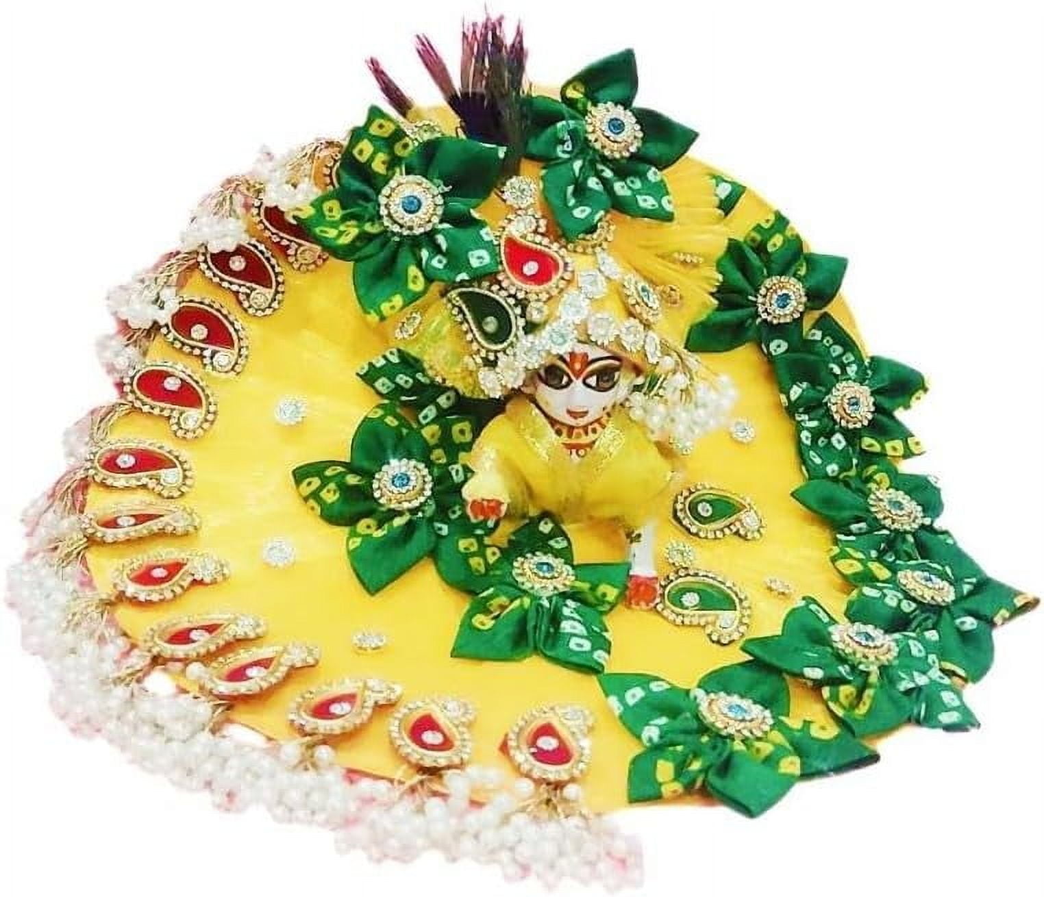 Shree Krishna Embroidered Yello-Green Peacock Theme Dress & Pagdi ...