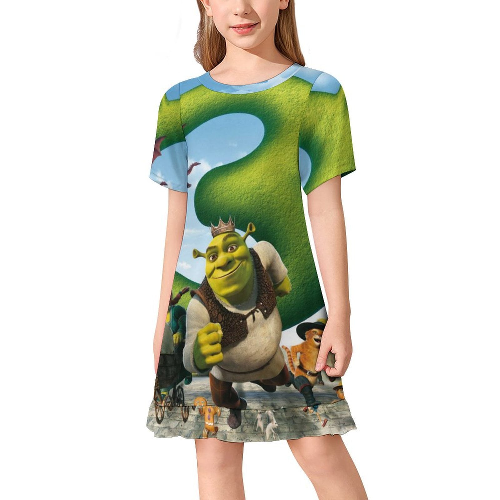 Shrek-3 Children's Short Sleeved Dress 3D Printed Classical Girl's ...