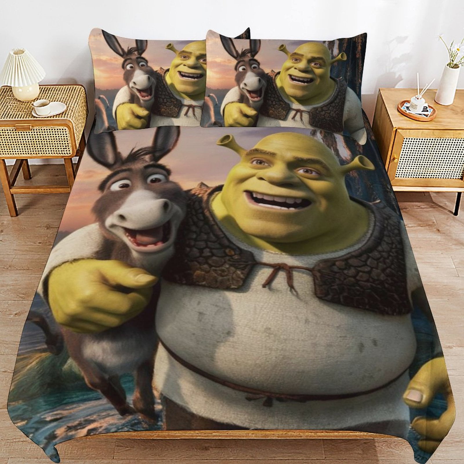 Shrek 3 Pieces Bedding Set 3D Printed Lightweight Bed Quilt Set ...