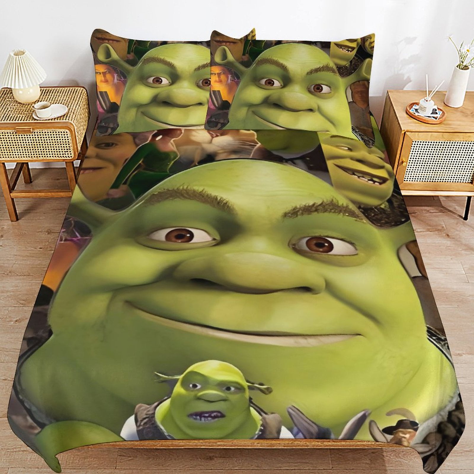 Shrek 3-piece double bedding set with quilt cover and pillows for kids ...