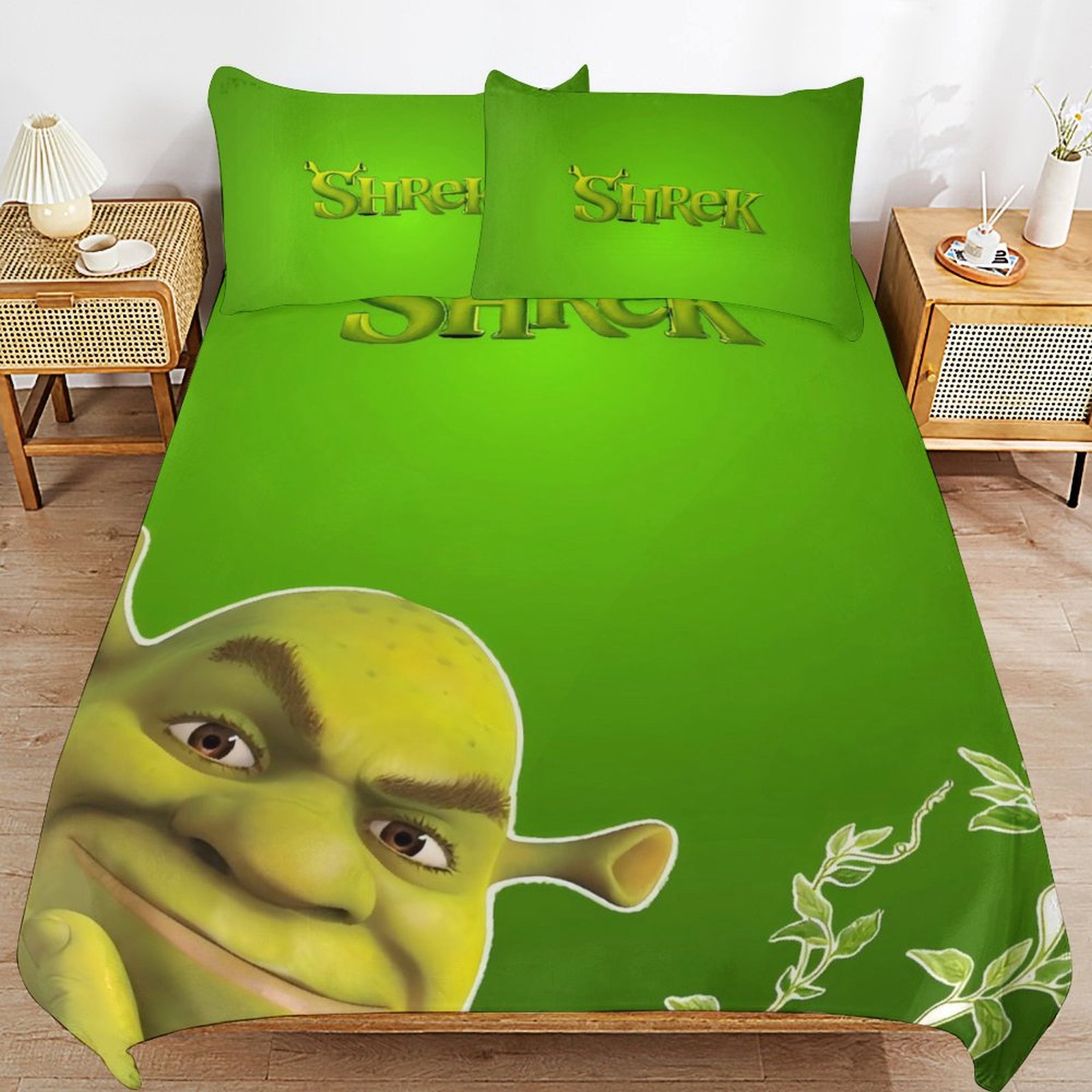 Shrek 3-piece double bedding set with quilt cover and pillows for kids ...