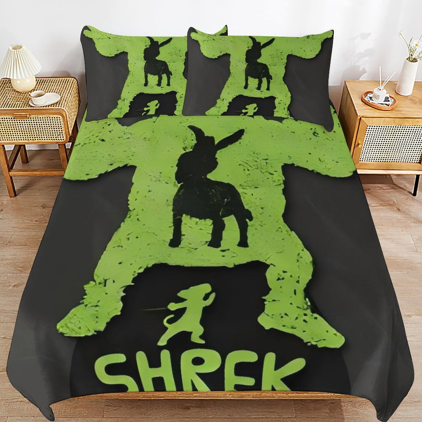 Shrek 3-piece double bedding set with quilt cover and pillows for kids ...