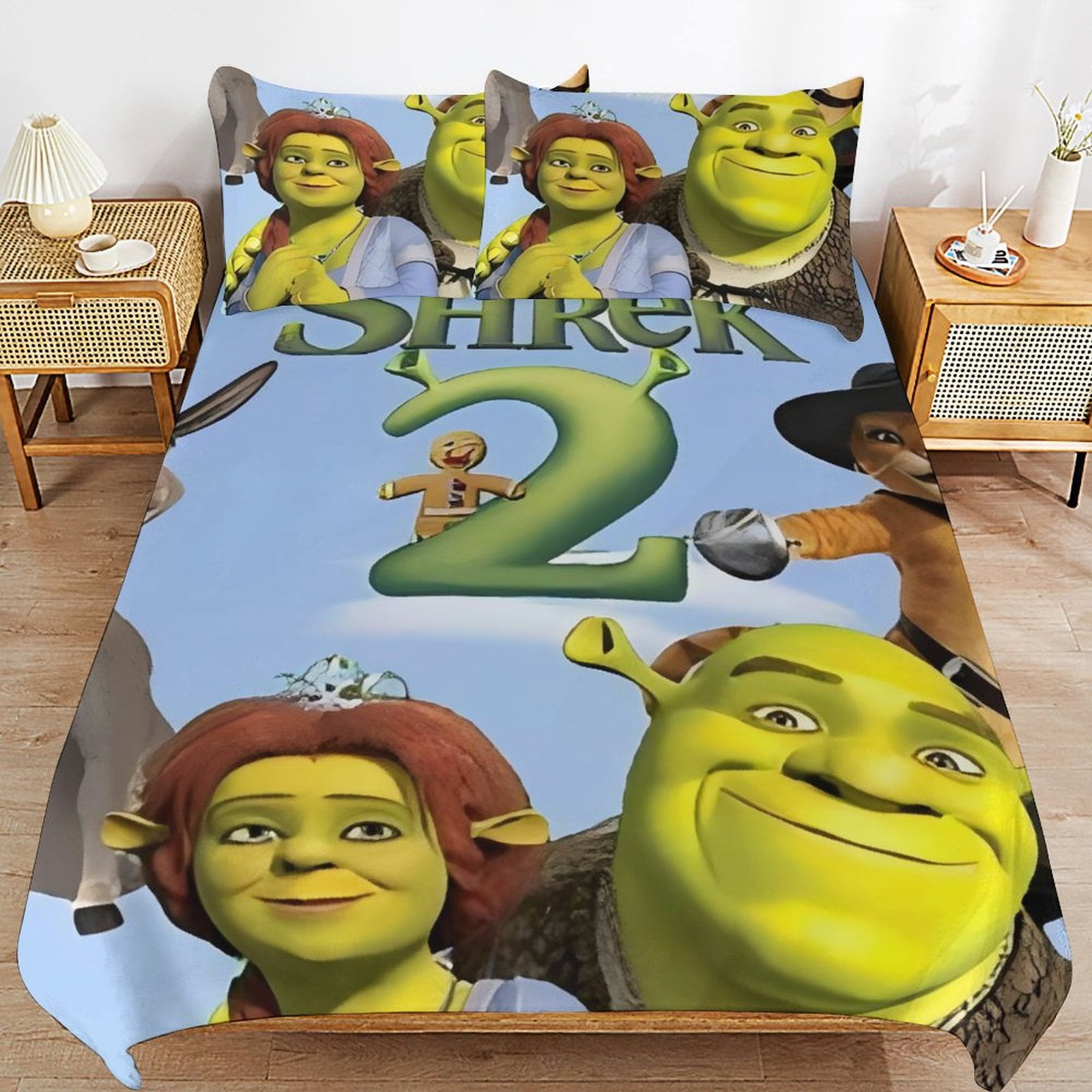Shrek 3-piece double bedding set with quilt cover and pillows for kids ...