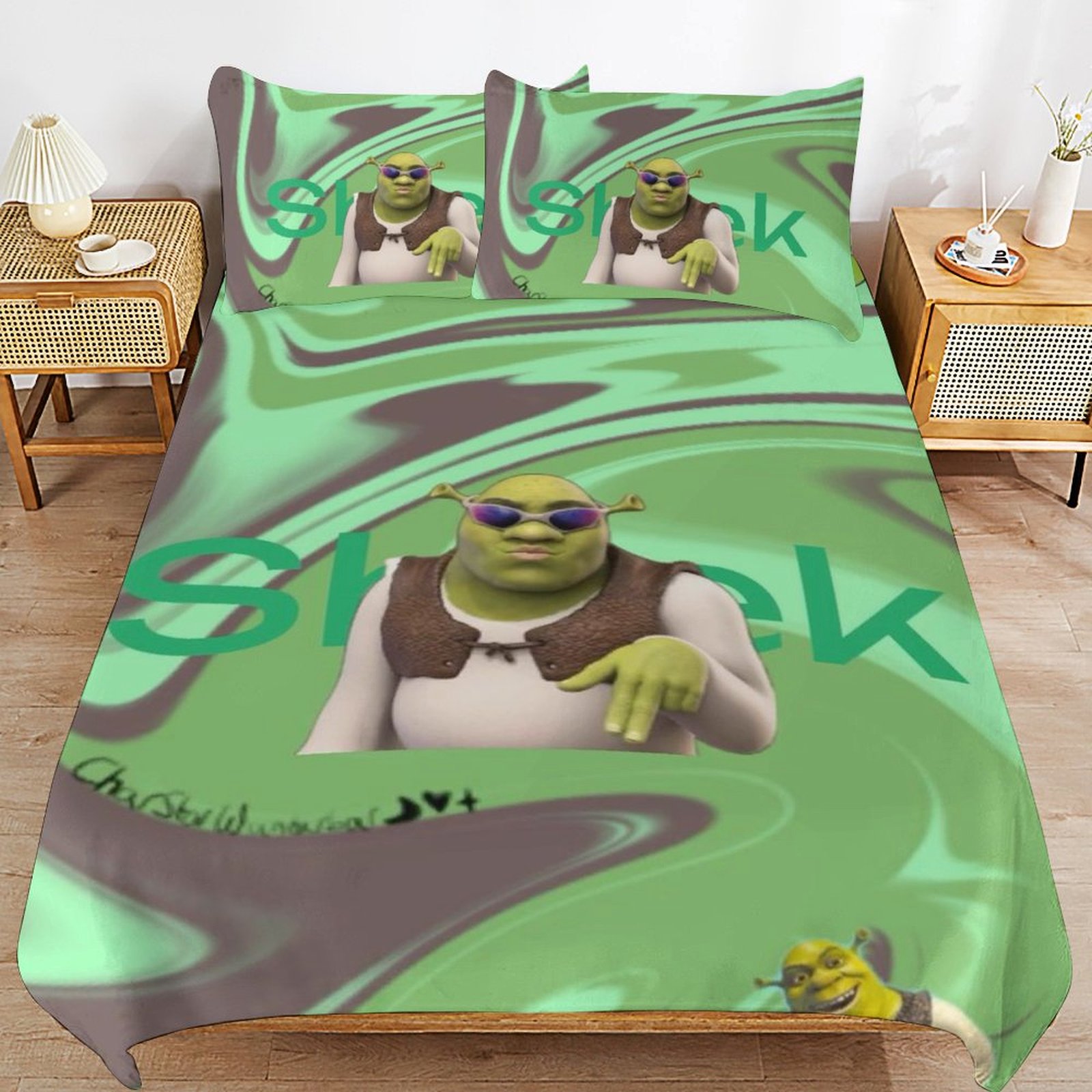 Shrek 3-piece double bedding set with quilt cover and pillows for kids ...