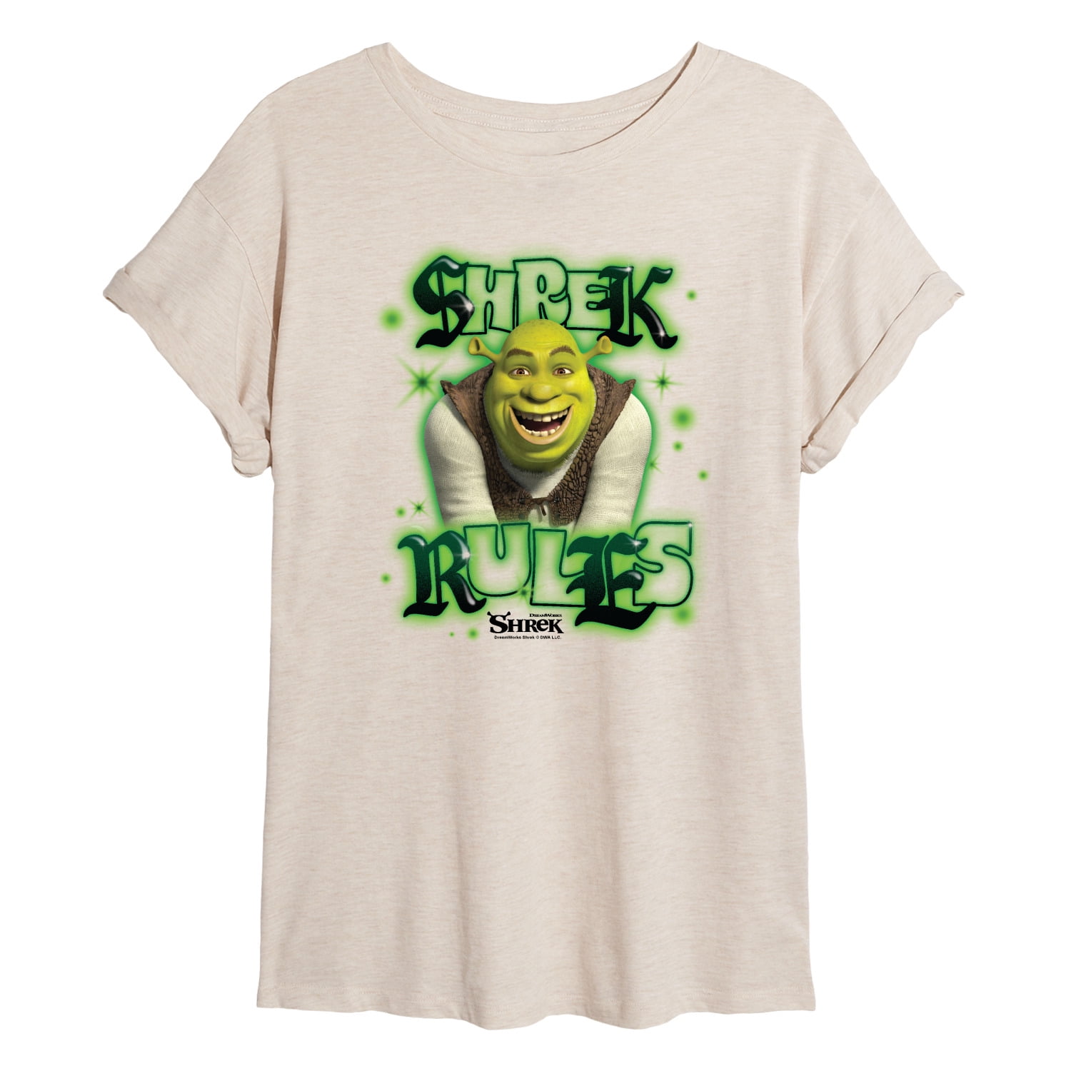 Shrek - Graffiti Shrek Rules - Juniors Oversized Graphic T-Shirt ...
