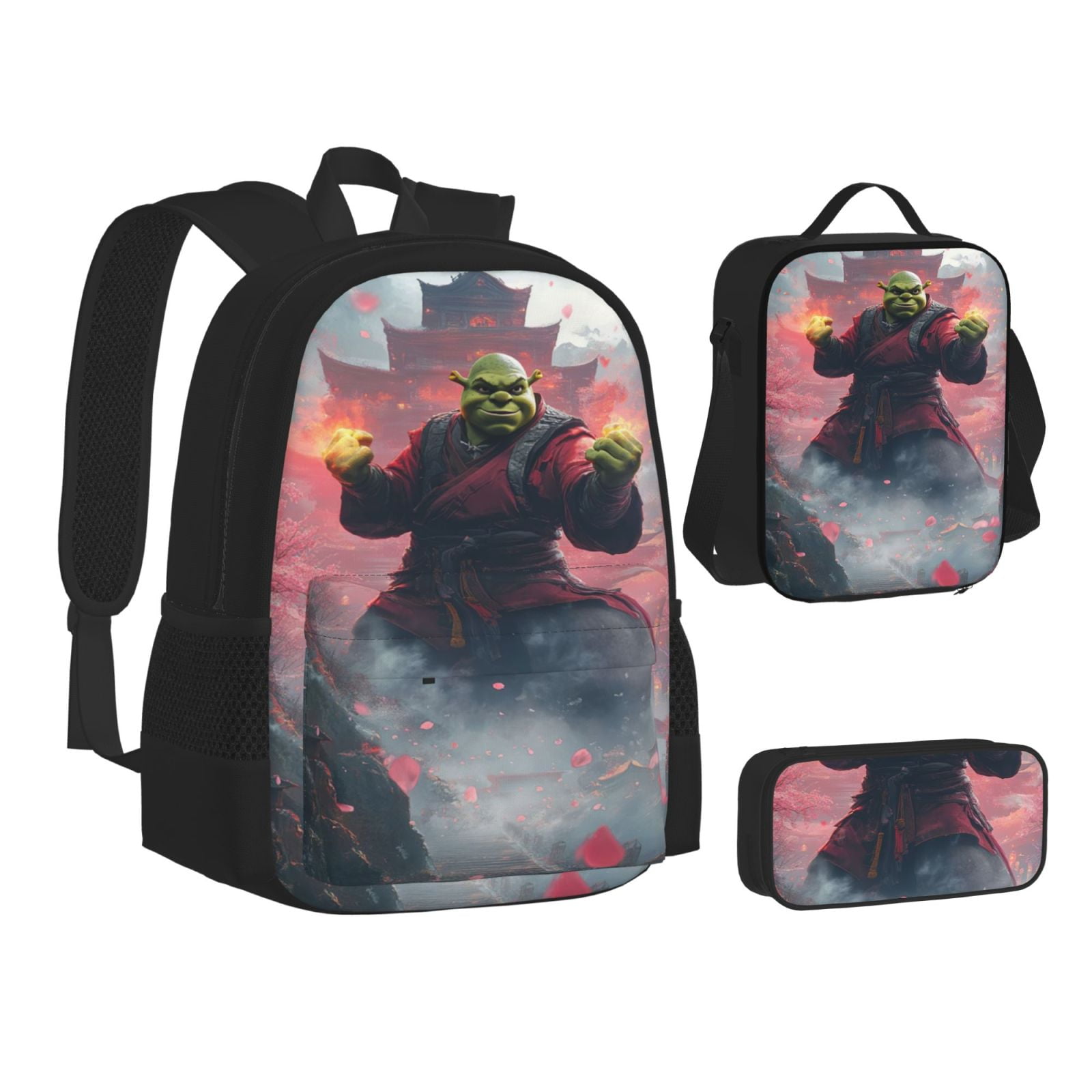 Shrek Backpack Set Versatile 3-in-1 with Crossbody Lunch Bag and Case ...
