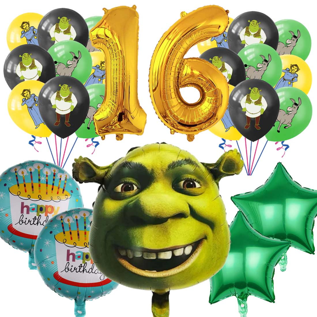 Shrek Balloons Party Supplies 16th Big Number Decorations Decor Kit ...