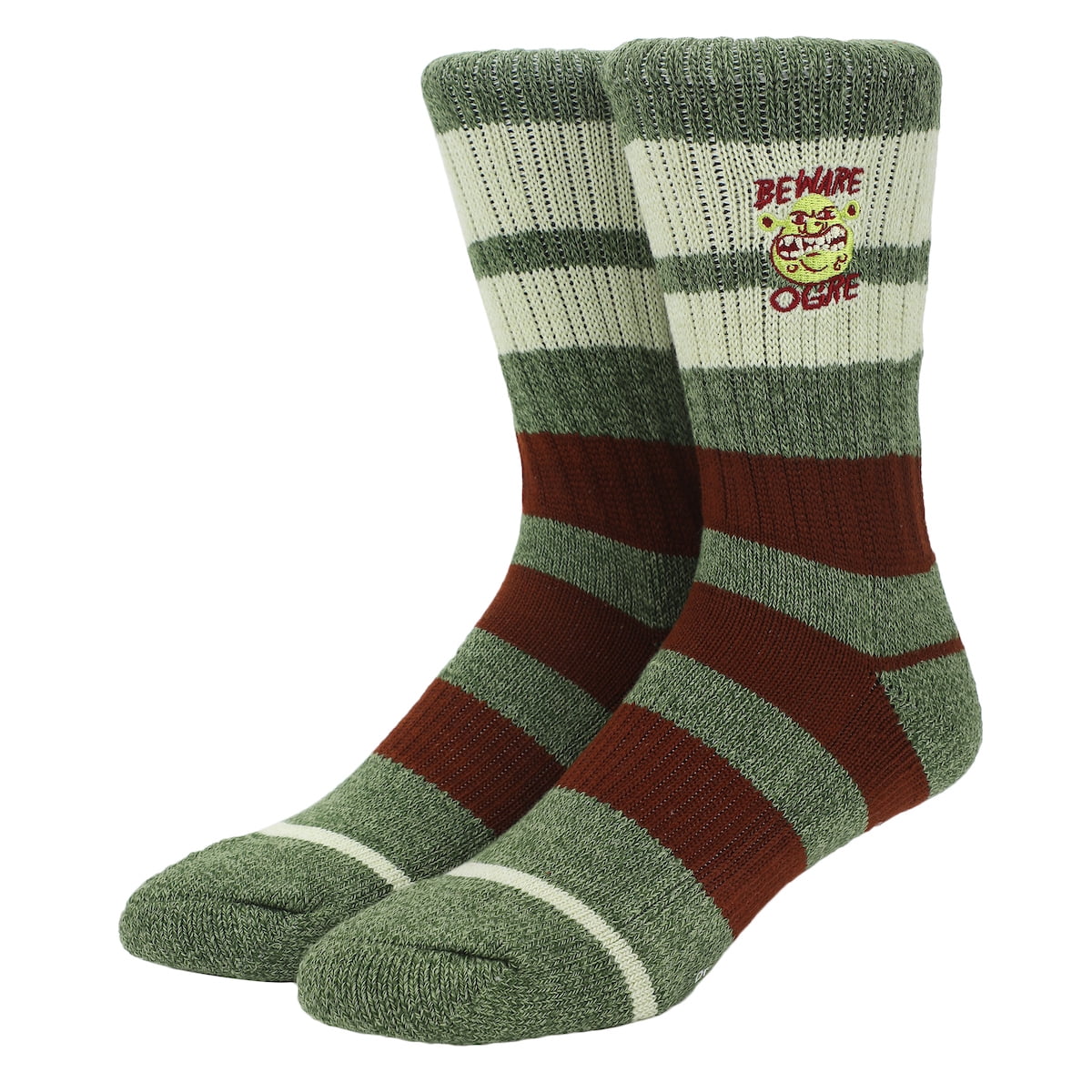 Bioworld Shrek Beware Ogre Men's Green Camping Crew Socks, Polyester ...